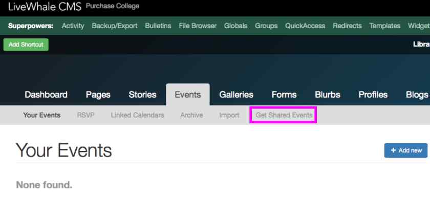 Sharing • LiveWhale CMS Help • Purchase College